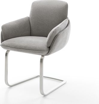 DELIFE Freischwinger Luan-Flex mit Armlehnen Strukturstoff Soft Grau Freischwinger flach Edelstahl, Esszimmerst&uuml;hle