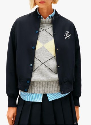 Tommy Hilfiger Veste droite brod&eacute;e &agrave; col montant en laine m&eacute;lang&eacute;e