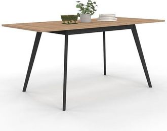 IDMarket Table scandinave Extensible Rectangle Inga 4-8 Personnes Plateau Bois Pieds Noirs 120-160 cm