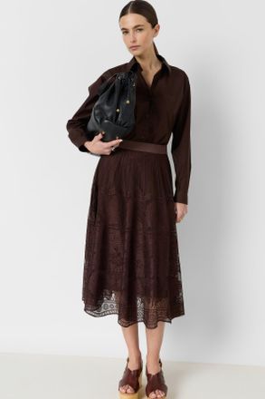 Gerard Darel Jupe midi en dentelle - JANY - Marron