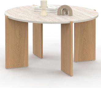 IDMarket Couchtisch, rund, Armonia, 73 cm, Travertin-Effekt