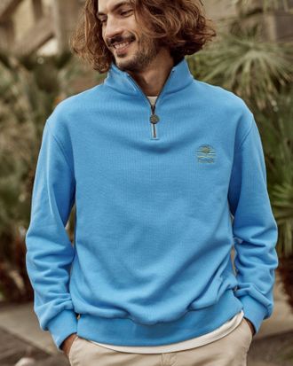 Faguo Sweat zipp&eacute; bleu azur coton
