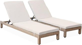 Sweeek 2er Set Sonnenliegen aus Polyrattan Natur / Beige