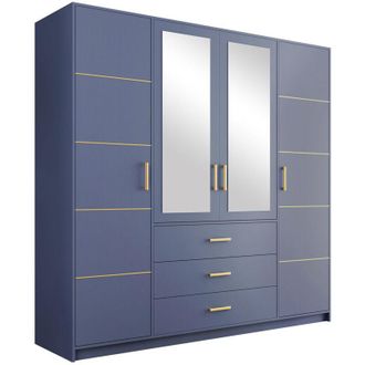 Mirjan24 Armoire Rosa I, Bleu, 200x196x58cm, Portes darmoire: Avec des charni&egrave;res, Nombre d&eacute;tag&egrave;res: 8