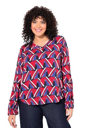 Ulla Popken Damen große Größen Übergrößen Plus Size Bluse, grafischer Druck, V-Ausschnitt, Langarm rubinrot 46+ 835674544-46+