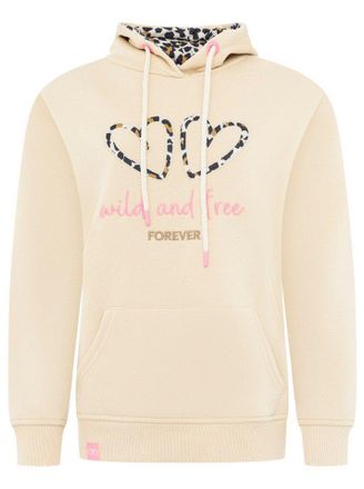 Zwillingsherz Hoodie FOREVER wild zwei gestickte Herzmotive, Leo-Design, Kapuze, K&auml;ngurutasche