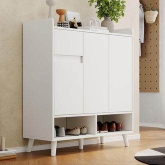 Generic Sideboard Kommode Schuhschrank Modern Grifflos Flurkommode Gro&szlig; mit Massivholzbeinen & Schubladen Anrichte Abgerundet Push-to-Open Storage Cabinet f&uuml;r