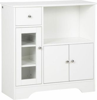 HOMCOM Buffet de cuisine meuble de rangement moderne avec porte en verre, tiroir, grande niche et étagères réglables, 80 x 30 x 82 cm, blanc
