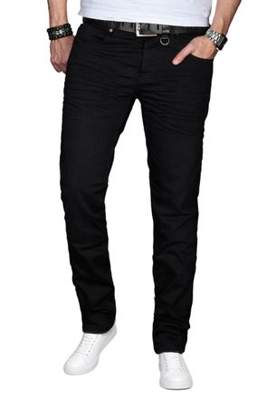 Alessandro Salvarini Herren Slim Fit Jeans Hose Denim Stretch-Jeans Jeanshose Washed [AS028 - Schwarz - W30 L30]