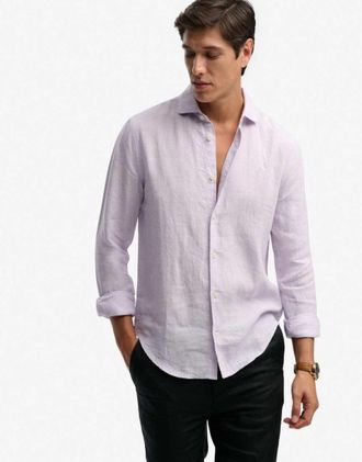 Superdry Riviera - Chemise en lin m&eacute;lang&eacute; &agrave; manches longues - Lilas chambray-Violet