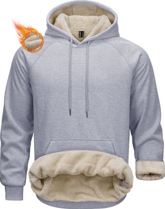 Magcomsen Hoody Herren Pullover Fleece Kapuzenpullover Thermo Winterpullover Warmer Hoodie, Hellgrau, XXL