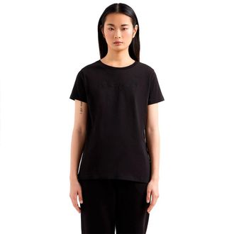 A|X Armani Exchange Damen-T-Shirt, Normale Passform, einfarbiges Signatur-Logo, Schwarz, Gro&szlig;