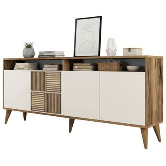 Dmora Kommode Benjamin, Wohnzimmerbuffet, Wohnzimmer-Sideboard, Moderne K&uuml;chen-Speisekammer, 180x35 h79 cm, Walnuss und Creme - Dmora