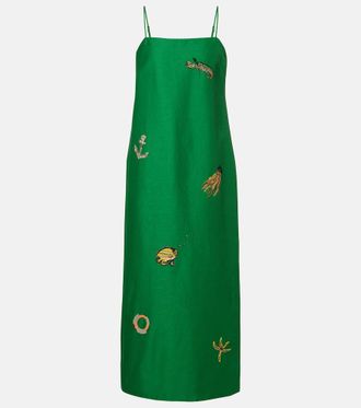 Alemais Al&eacute;mais Robe longue en lin m&eacute;lang&eacute; brod&eacute;e