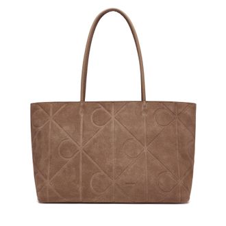 Calvin Klein Handtasche Calvin Klein Emblem Aop Embossed Suede Tote LV04F3334G Beige