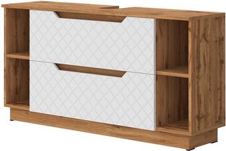 Vicco Waschbeckenunterschrank Lotta, Eiche/Wei&szlig; mit Kachelstruktur, 119.2 x 62.5 cm mit 2 Schubladen