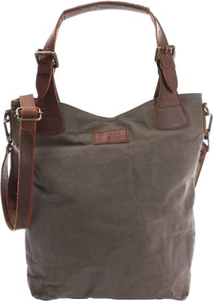 Leconi Henkeltasche Echtleder Vintage-Look Damentasche Handtasche für Damen aus Canvas + Leder Shopper mit Trageriemen Beuteltasche für die Arbeit, Büro oder