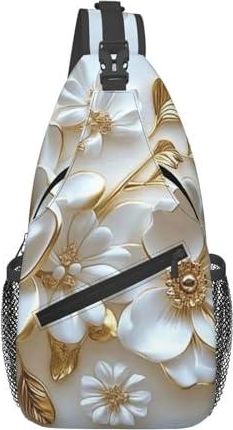 Generic Sac &agrave; dos &agrave; bandouli&egrave;re en relief floral blanc et dor&eacute; pour homme