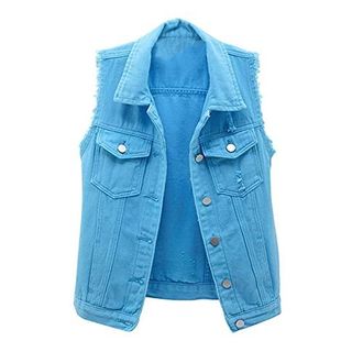 Generic Gilet en jean pour femme - Noir - Rivets punk - Gilet en jean pour femme - Grandes tailles - Veste en jean sans manches - Veste d&eacute;t&eacute; l&eacute;g&egrave;re - Gilet d&eacute;