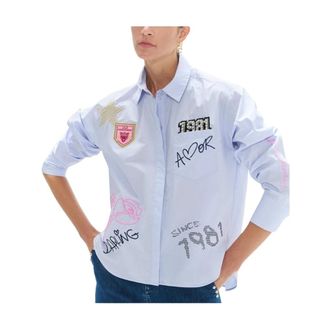 Lola Casademunt Popeline Hemd mit Stickerei und Patches - - Blouses & Shirts - Damen - Blau - M