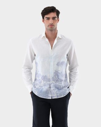 van Laack Leinenhemd mit platziertem Palmen-Druck