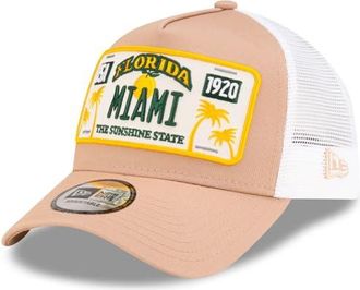 New Era Adjustable A-Frame Trucker Cap - Florida Miami Beige