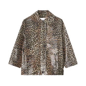Ganni Leopard Laminated Cotton Jacket - - Jackets - Damen - Beige - S