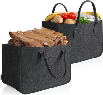 Com-Four 2x Filz-Tasche xxl für den Einkauf, Zeitungen, Papier, Spielzeug, Picknick oder Strand, robust aus dickem Filz, perfekte Kaminholz-Tasche für Brennhol