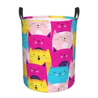 Generic Niedliche Katze, Farbenfroh W&auml;schekorb Rund W&auml;schesammler Stehender W&auml;scheeimer F&uuml;r Badezimmer Schlafzimmer Lagerung