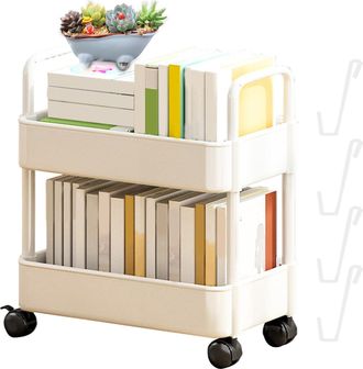 Generico Mobiler Regalkasten, Rollregal | 2-stöckiges mobiles Bücherregal | Tragbares Bücherregal für Bücher, Snacks, Spielzeug, Literaturständer