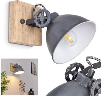 HOFSTEIN Wandleuchte Svanfolk, Wandlampe aus Metall und Holz in Blau-Grau/Natur, 1-flammig, mit verstellbarem Strahler, 1 x E14-Fassung, Retro/Vintage Design, 