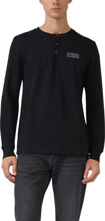 s.Oliver Geripptes Henley-Shirt mit Label-Patch