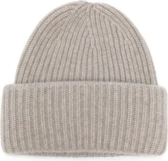 Soft Goat Ribbed Knit Winter Hat - Beige