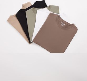 Jack & Jones Lot de 5 t-shirts ajust&eacute;s - Tons neutres-Neutral