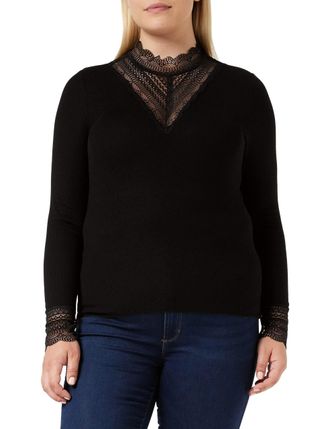Only Damen Onltilde L/S High Neck Lace Top JRS Langarmshirt, Black/Detail:Black Lace, XL EU