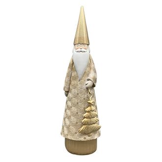 Matches 21 Hygge Weihnachtsmann-Figur mit Tannenbaum Weihnachtsdekoration, 23 cm - Moderne Polyresin Weihnachtsdeko innen & au&szlig;en - Nikolaus Winter-Deko in Gold 