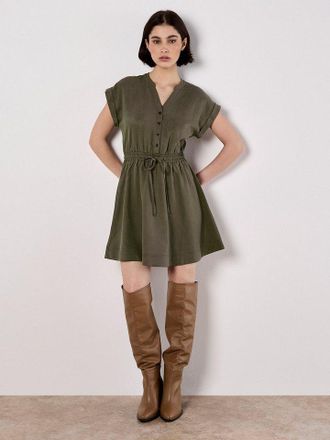 Apricot Minikleid Skaterkleid mit Kordelzug