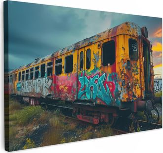 MuchoWow © Bild auf Leinwand Groß 120x80 cm XXL Schlafzimmer Bilder Badezimmer Wand Deko Wohnzimmer Modern Wanddeko Bilderwand Geschenk Graffiti - Zug - Street