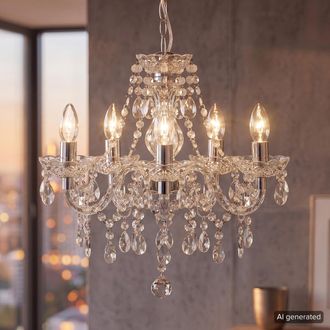 Loistaa home24 Pendelleuchte Marie I &Oslash; 48cm Silber/Durchsichtig Hauptmaterial: Metall Sekund&auml;rmaterial: Kunststoff E14