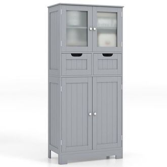 Giantex Armoire de Rangement Haute à Portes, Colonne Salle de Bain avec 2 Tiroirs et Étagères Réglables, Commode en Bois Convient pour Salon, Toilette, Cuisin