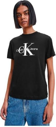Calvin Klein T-Shirt Manches Courtes Femme Core Monologo Col Ras-du-Cou, Noir (CK Black), M