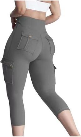 Generic Pantalon Capri Femme Short de Yoga 2 en 1 avec Poche Couleur Unie Taille Haute Casual Plage DÉté Survêtement Court Legging dentraînement