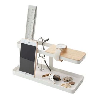 Yamazaki Tableware Yamazaki 2299 Tower Tisch-Organizer, wei&szlig;, Stahl/Holz, Minimalistisches Design, 24,5 x 9,7 x 11,3 cm (LxBxH)