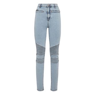 Philipp Plein Femme, Jeans, Bleu, Taille: W27 Denim High Waist Biker Iconic Plein