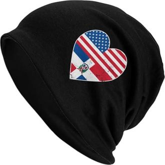 Generic Bonnet Beanie Drapeau Dominicain-Américain Coupe-Vent Beanie Tricoté Amples Casquette Docker pour À Pied Hiver Course