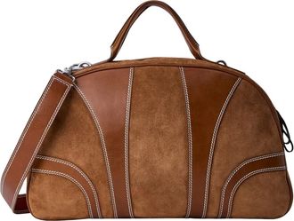 Dries Van Noten Homme, Sacs, Brun, Taille: ONE Size Sac de voyage en daim avec garniture en cuir