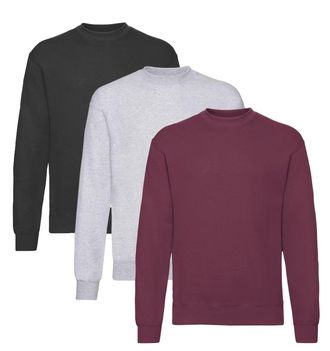 Fruit Of The Loom Herren Classic Set In Sweat, 3 Pack Sweatshirt, 1x Schwarz + 1x Grau + 1x Burgund + 1 HL Kauf Notizblock, 3XL (3er Pack)