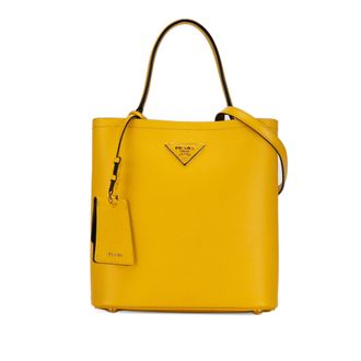 Prada Yellow Medium Saffiano Cuir Panier Tote Bag
