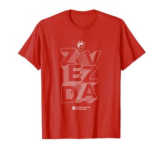 EuroLeague Zvezda Kollektion Weiß T-Shirt, Damen, Frauen, Halbarm, T-Shirt, Rot, S