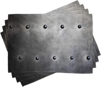 Abakuhaus industriell Platzmatten, Black Grunge Plate Armor Digitaldruck mit Nieten Industrial Theme Print, Waschbare Stoff Esszimmer Küche Tischdekorations Dig